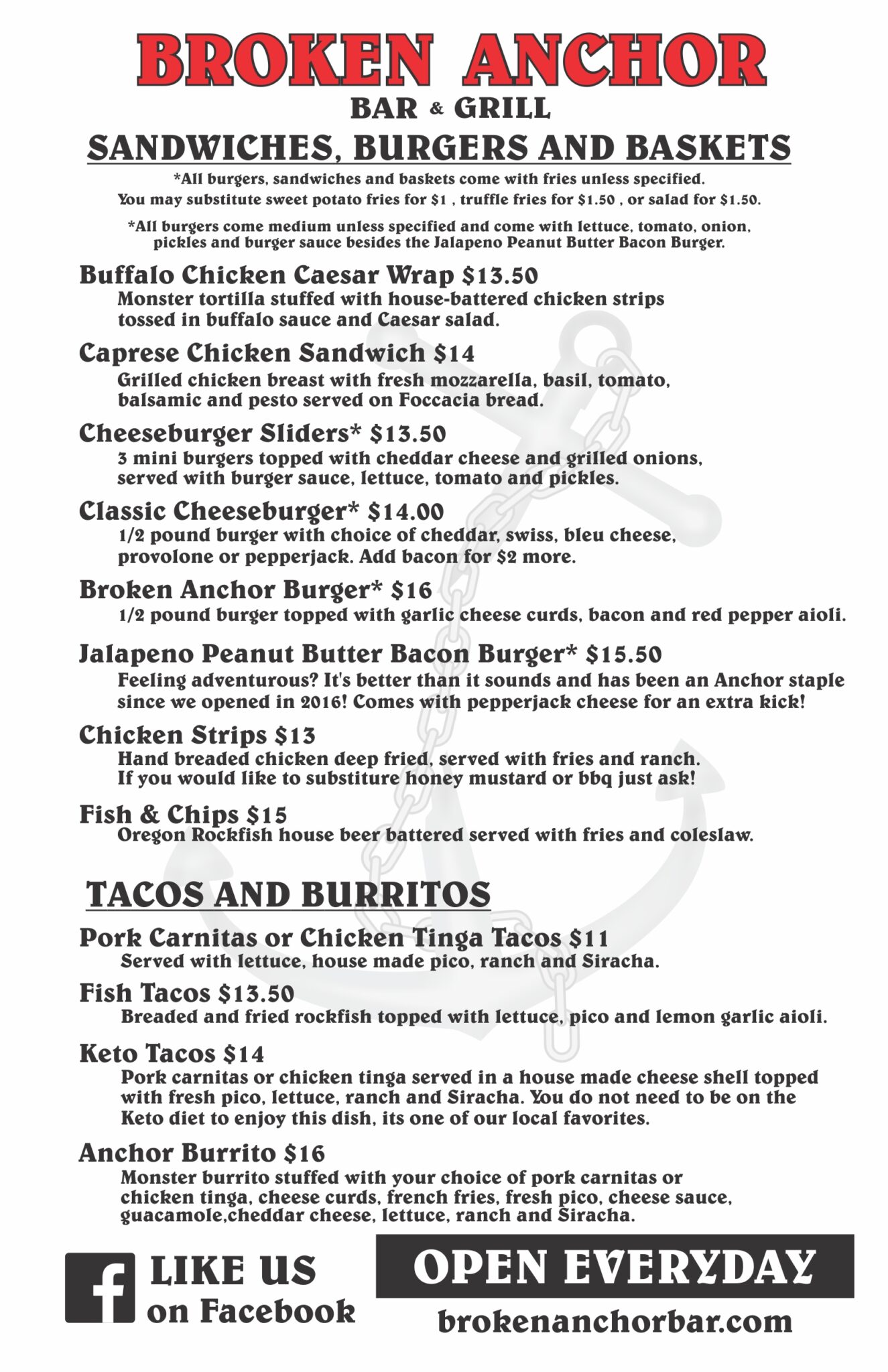 Menu - Broken Anchor Bar & Grill